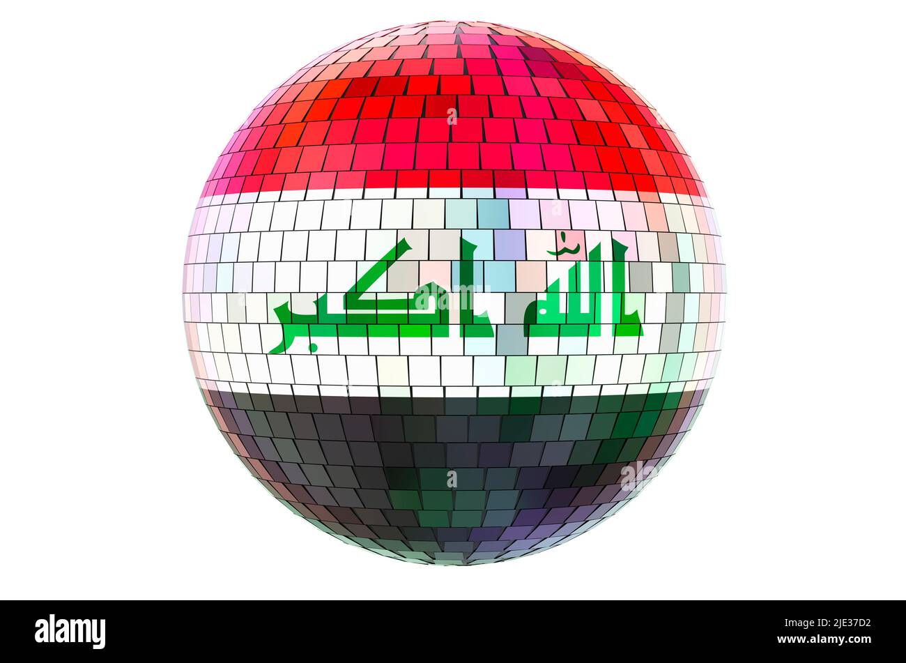 Mirror disco ball with Iraqi flag, 3D rendering isolated on white ...