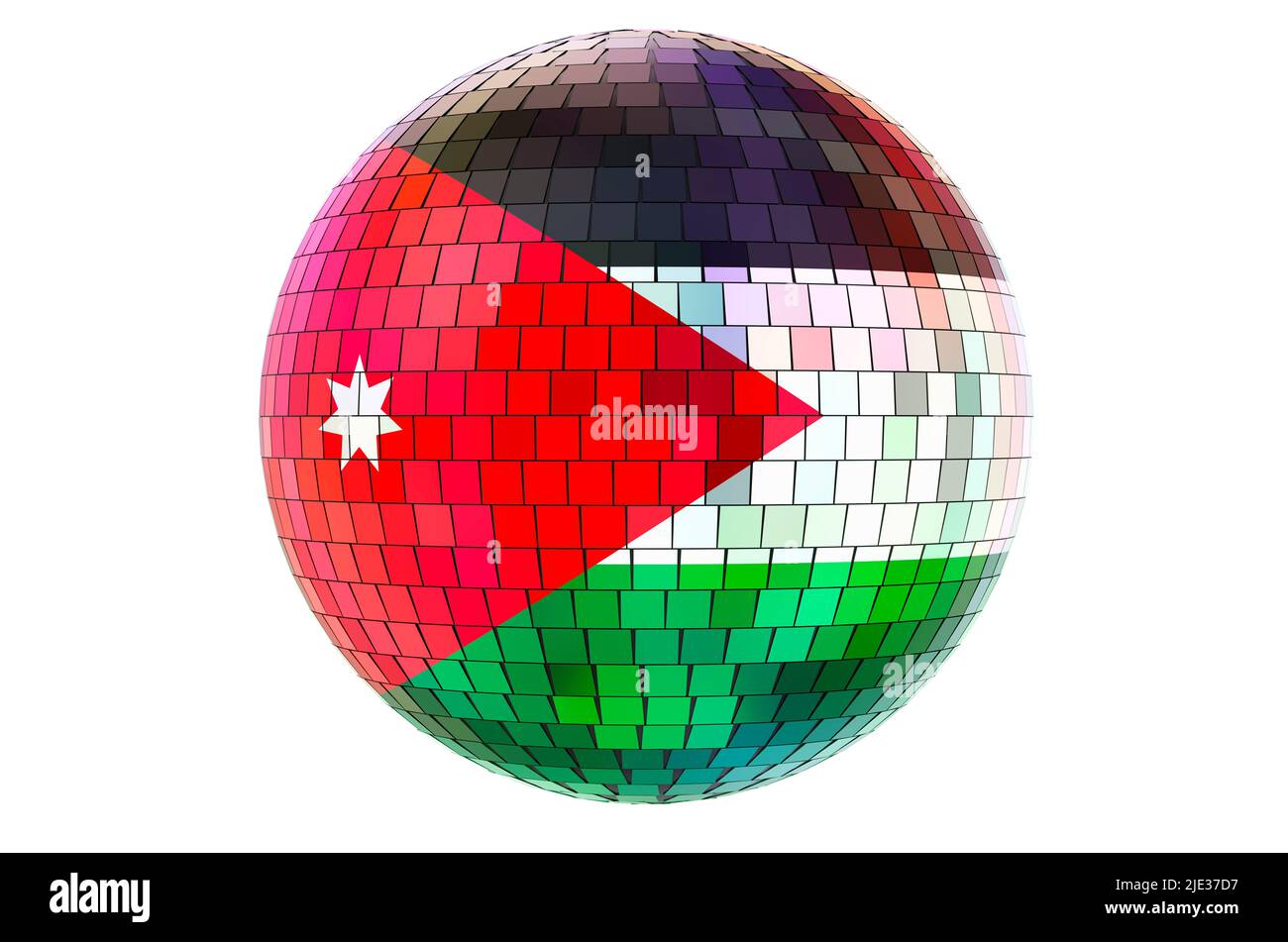 Mirror disco ball with Jordanian flag, 3D rendering isolated on white ...