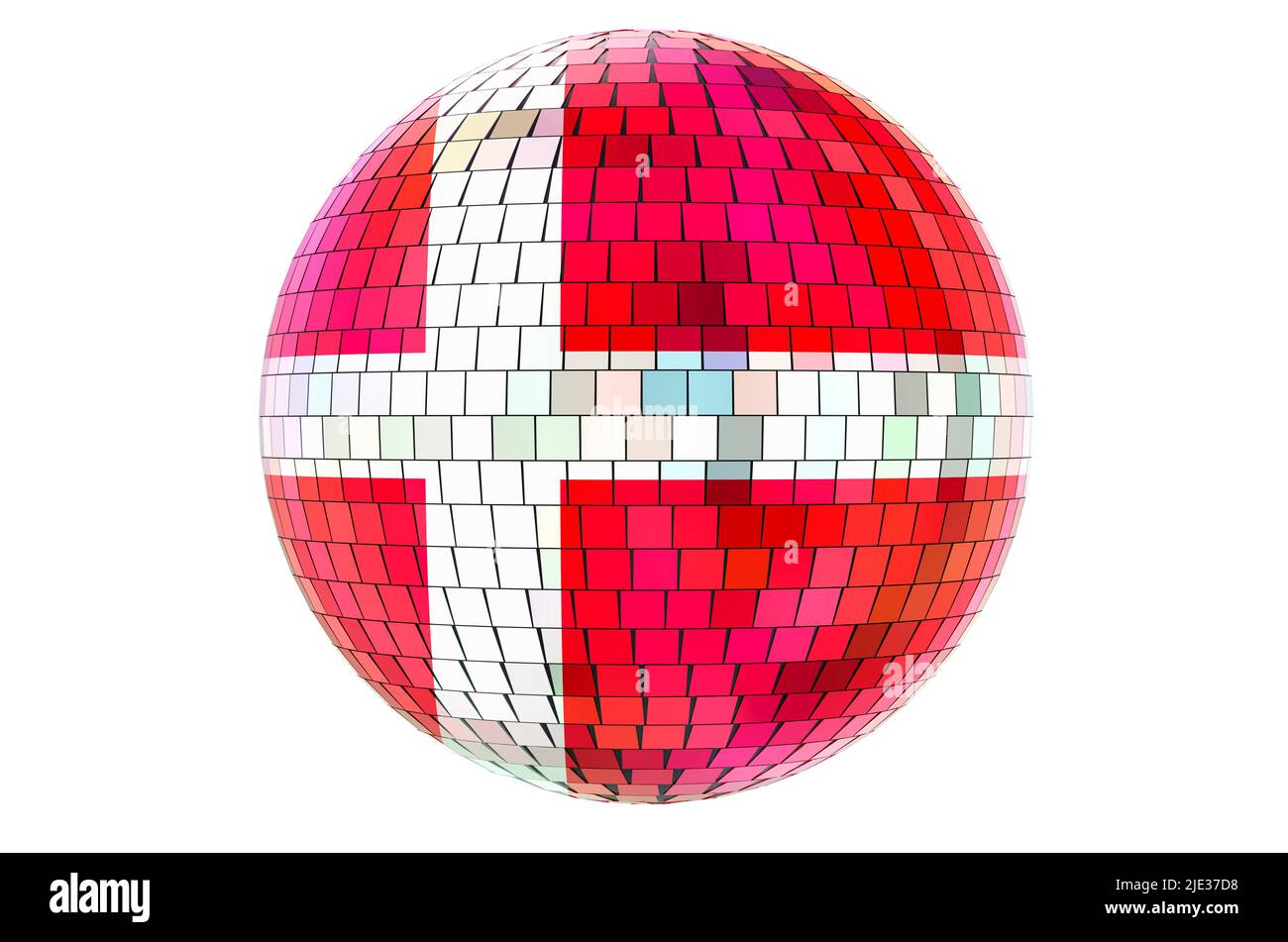 Mirror disco ball with Danish flag, 3D rendering isolated on white ...
