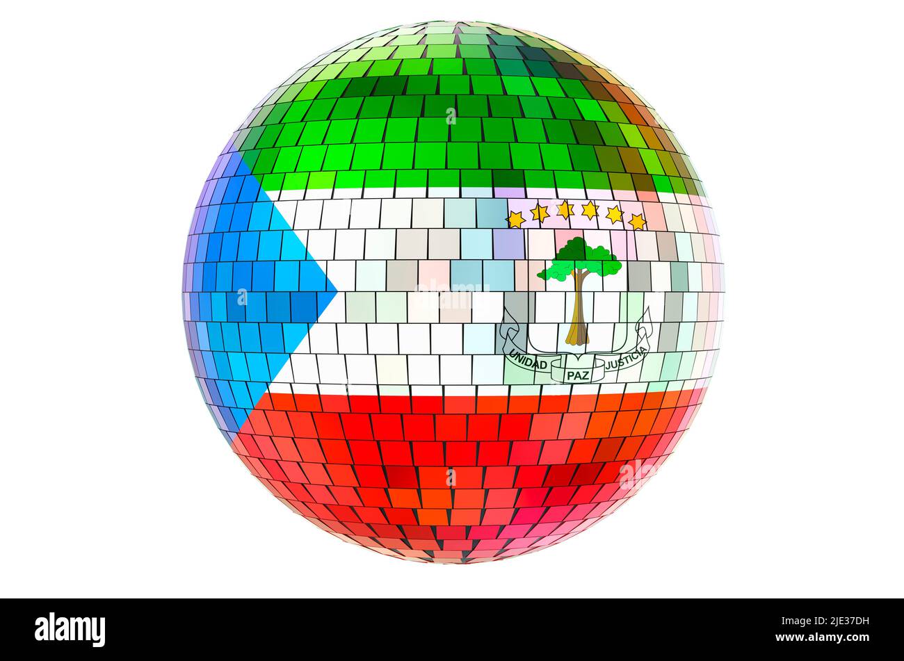 Mirror disco ball with Equatoguinean Guinea flag, 3D rendering isolated ...