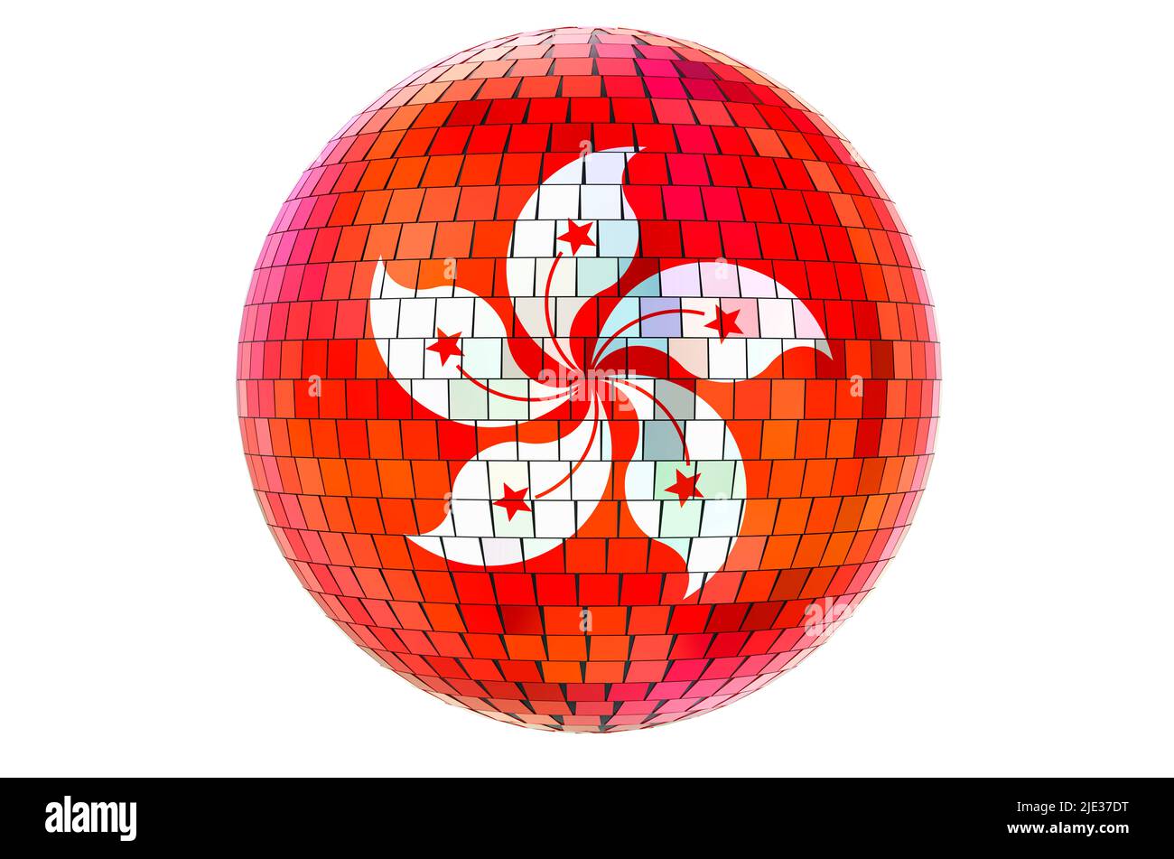 Mirror disco ball with Hong Kong flag, 3D rendering isolated on white ...