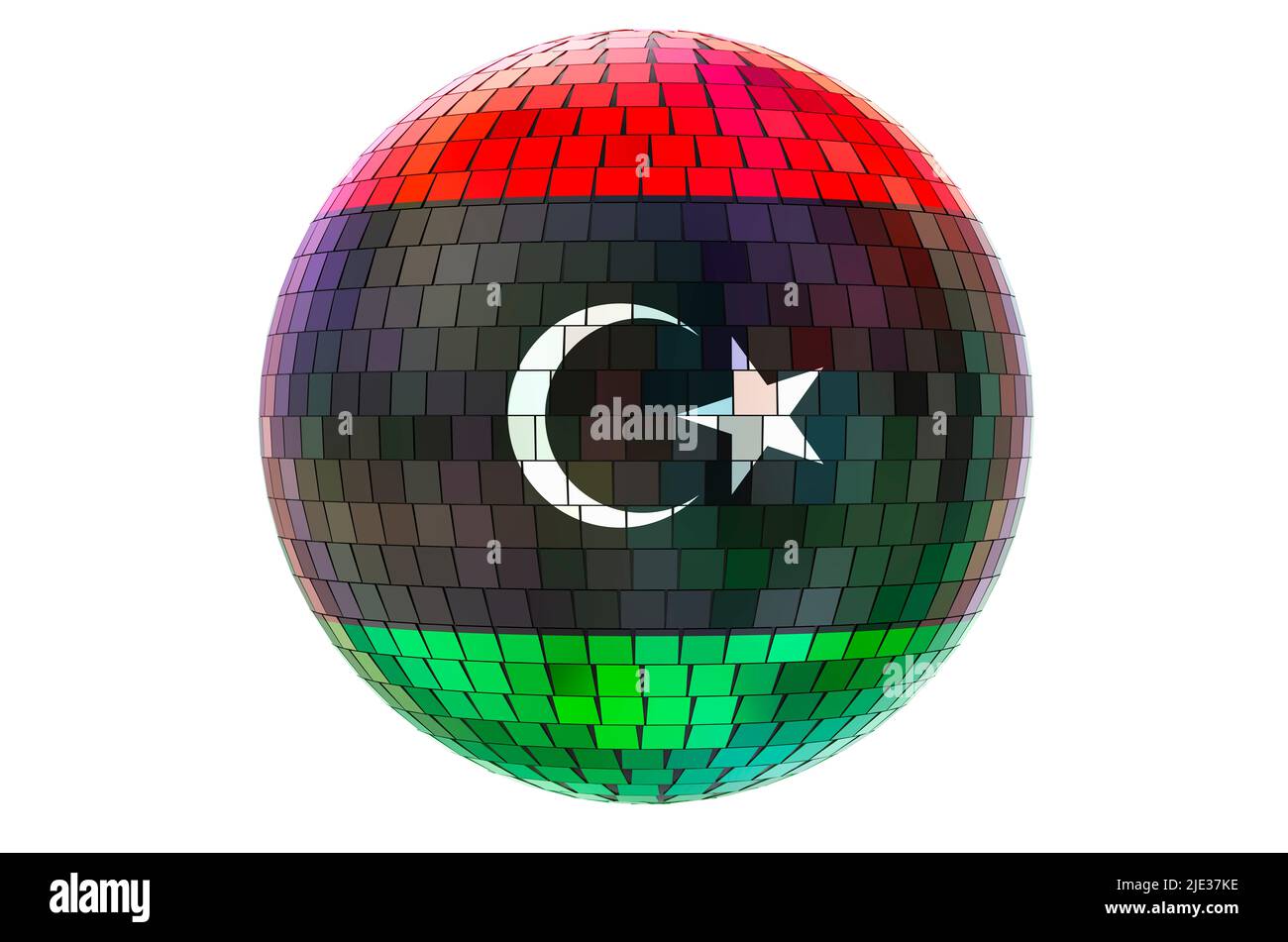 Mirror disco ball with Libyan flag, 3D rendering isolated on white ...