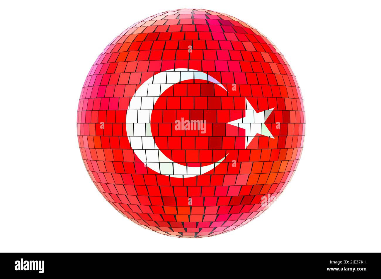 Mirror disco ball with Turkish flag, 3D rendering isolated on white ...