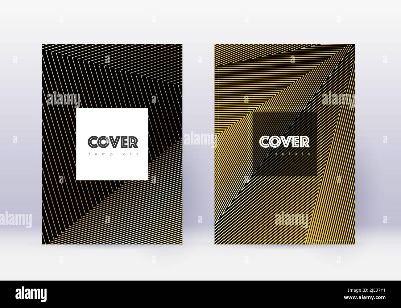Hipster cover design template set. Gold abstract lines on black ...