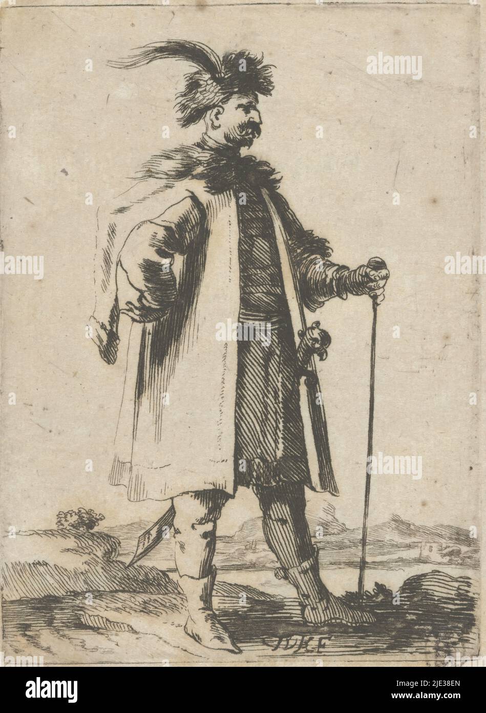 Easterner with feathered hat and sword, print maker: Theodorus van ...