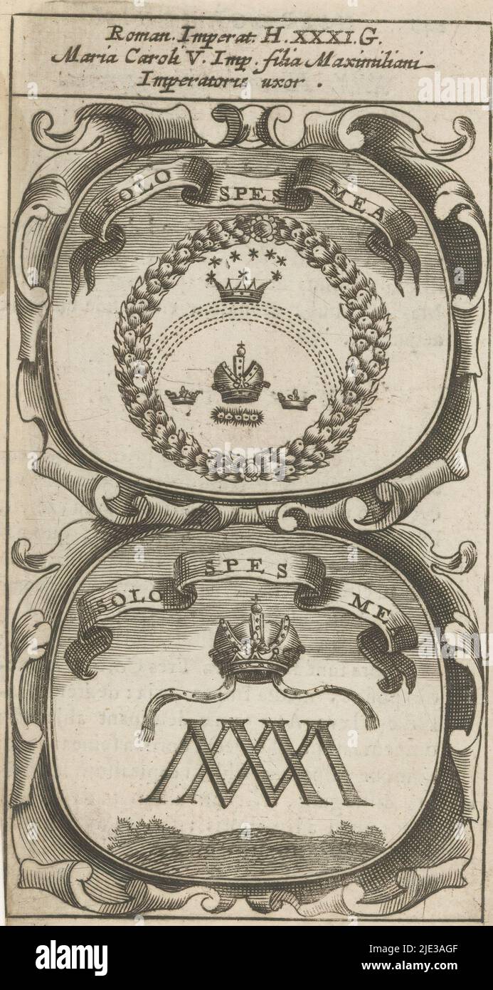 Wreath with God's crown on a rainbow / Crowned monogram MM, Solo Spes ...