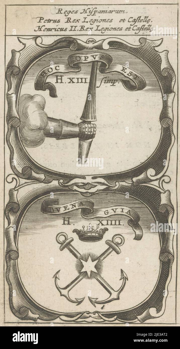 Hand in the clouds with lance / Crossed anchors with star and crown ...