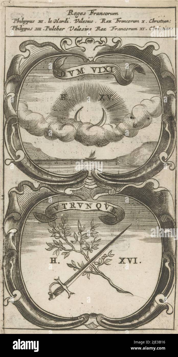 Crescent behind the clouds / Olive branch and sword, Dum Vixi ...