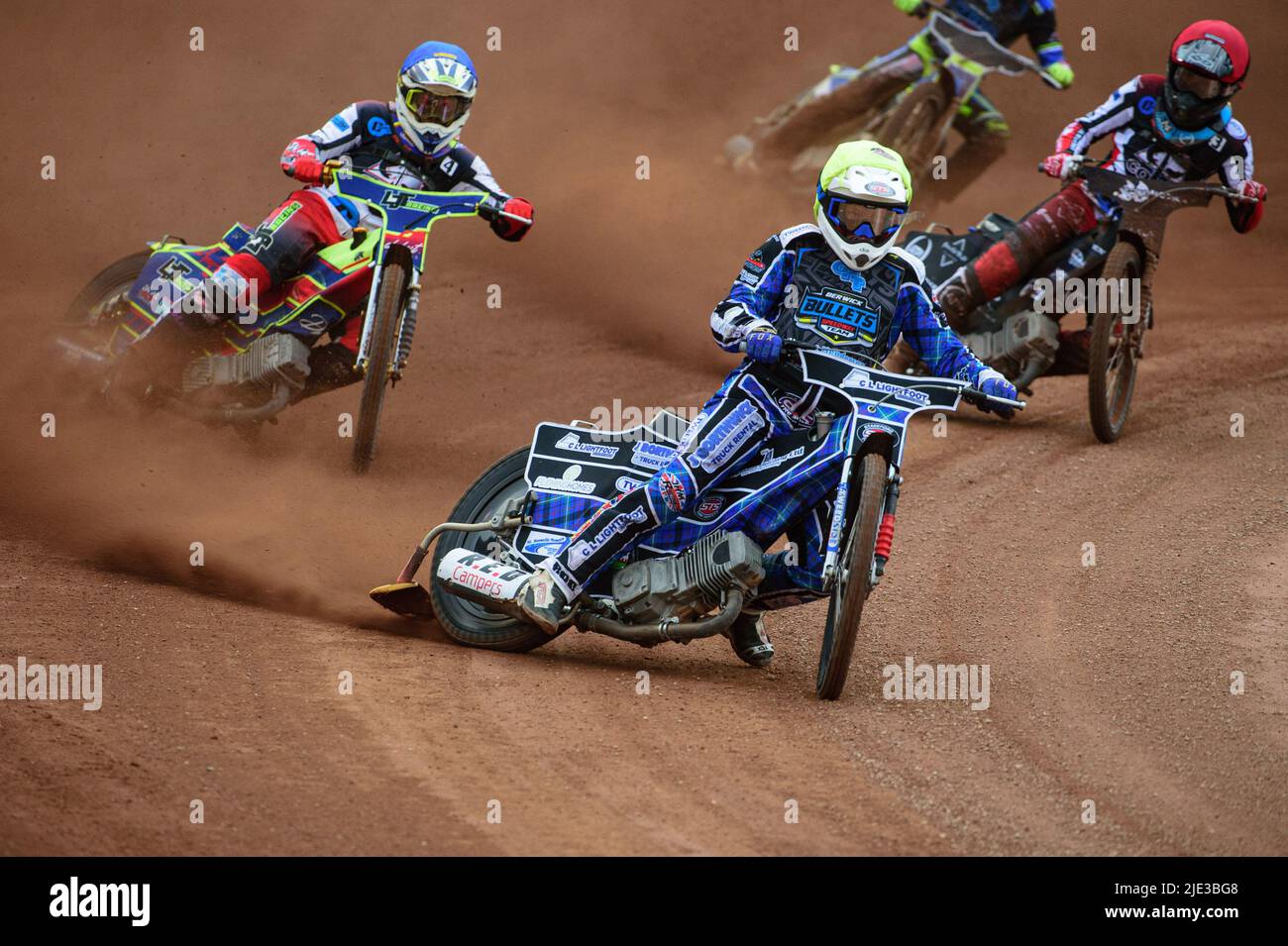 MANCHESTER, UK. JUN 24TH Greg Blair (Yellow) leads Harry McGurk (Red ...