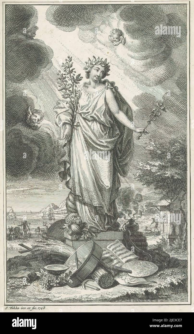 Peace with caduceus and olive branch, On a pedestal stands the lauded ...