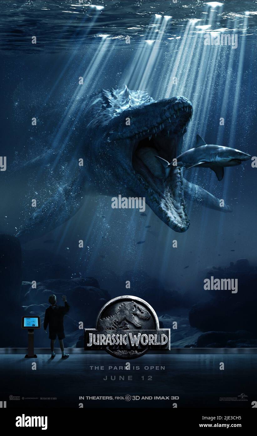MOSASAURUS MOVIE POSTER, JURASSIC WORLD, 2015 Stock Photo - Alamy