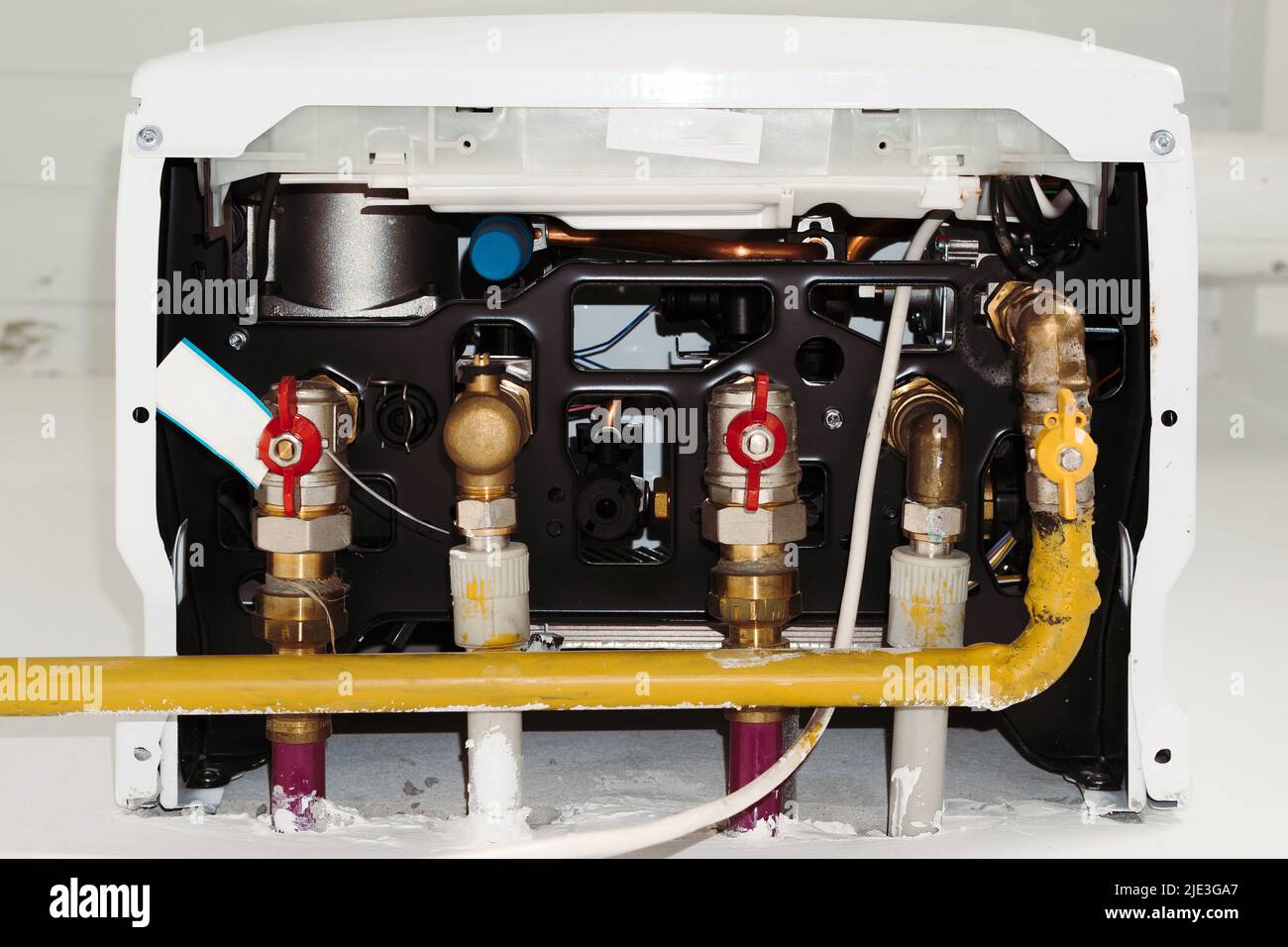 Gas heating boiler, bottom view, construction Stock Photo - Alamy