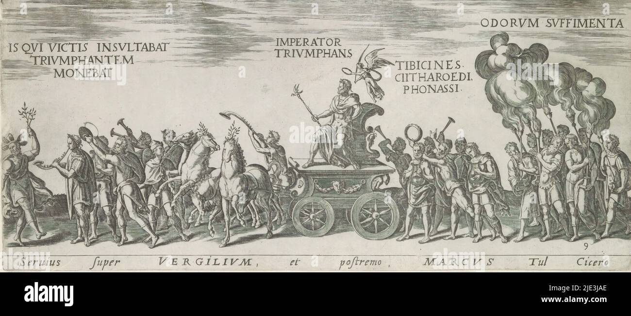Triumph procession with the emperor on a triumphal chariot, Servius ...