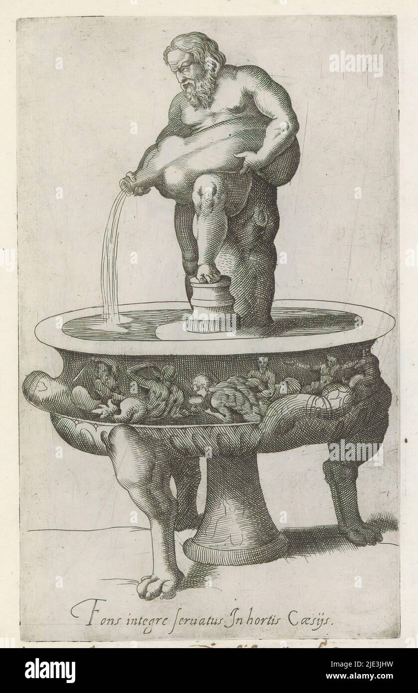 Fountain consisting of the Torloni vase and a sculpture of Silenus with ...