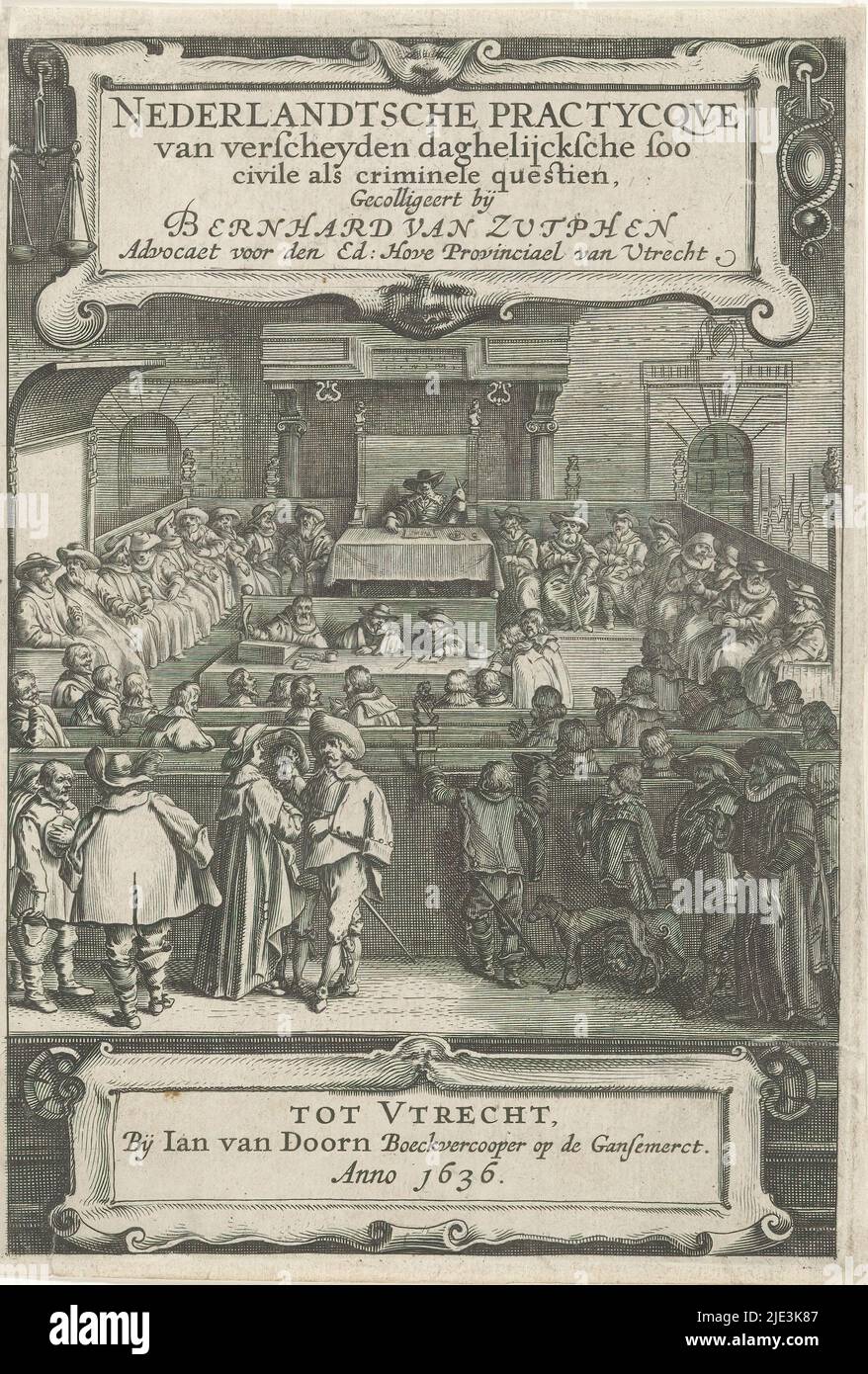 View in a courtroom, Title page for: Bernard van Zutphen, Nederlantsche ...
