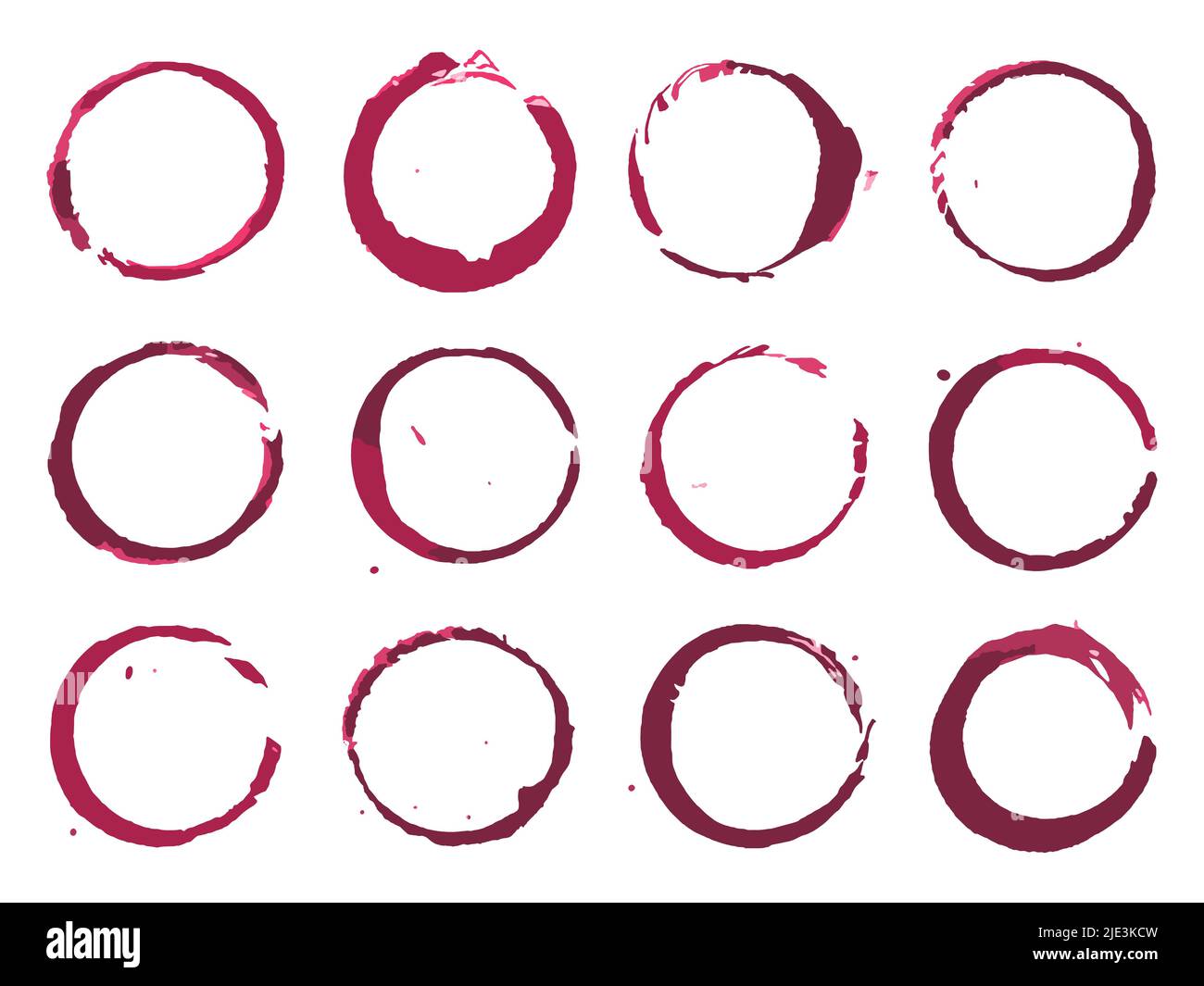 Ink smudge stain wine juice blood cup red flat set. Circular splatter ...