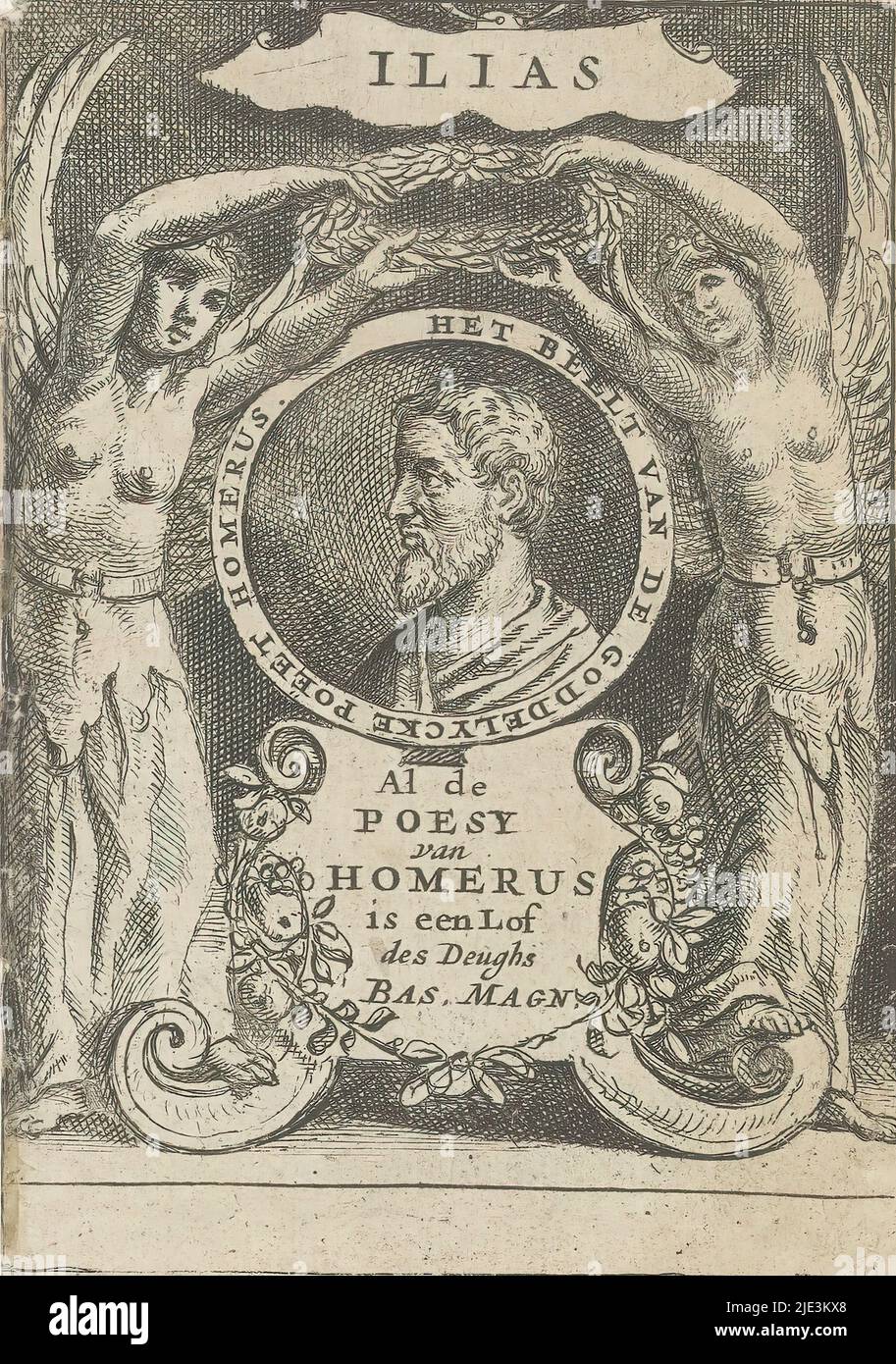 Portrait of Homer, Iliad (title on object), Title page for: Homer and ...