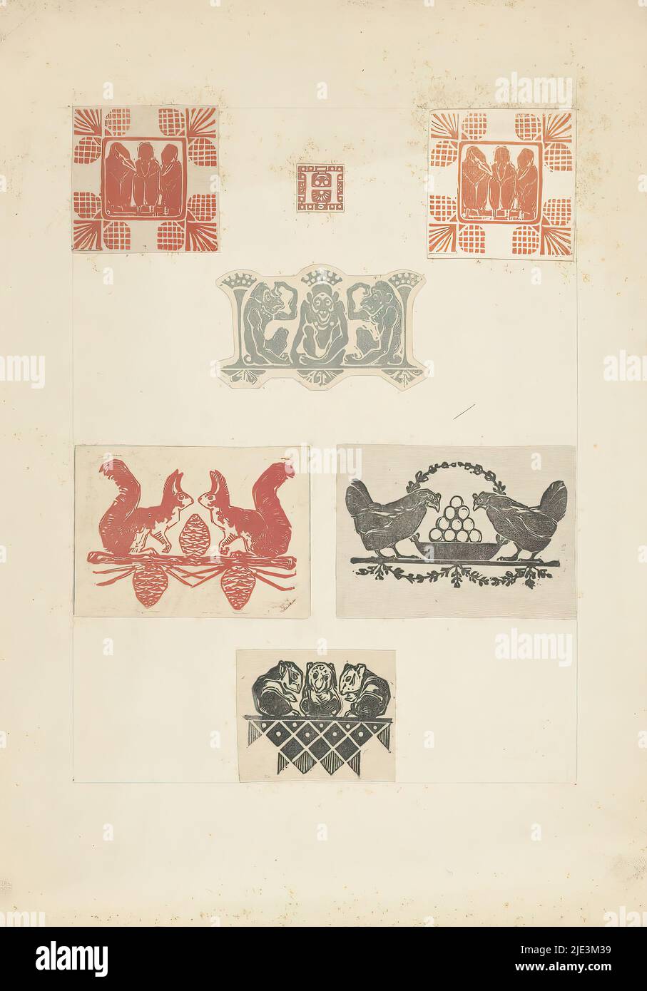 Vignettes with animals and an initial of the letter H, Six vignettes ...