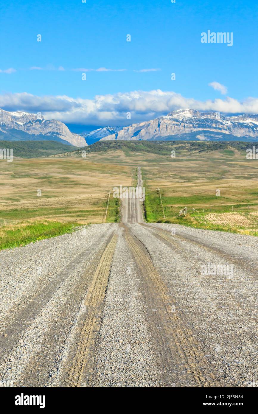 rolling backroad leading to the rocky mountain front near dupuyer ...