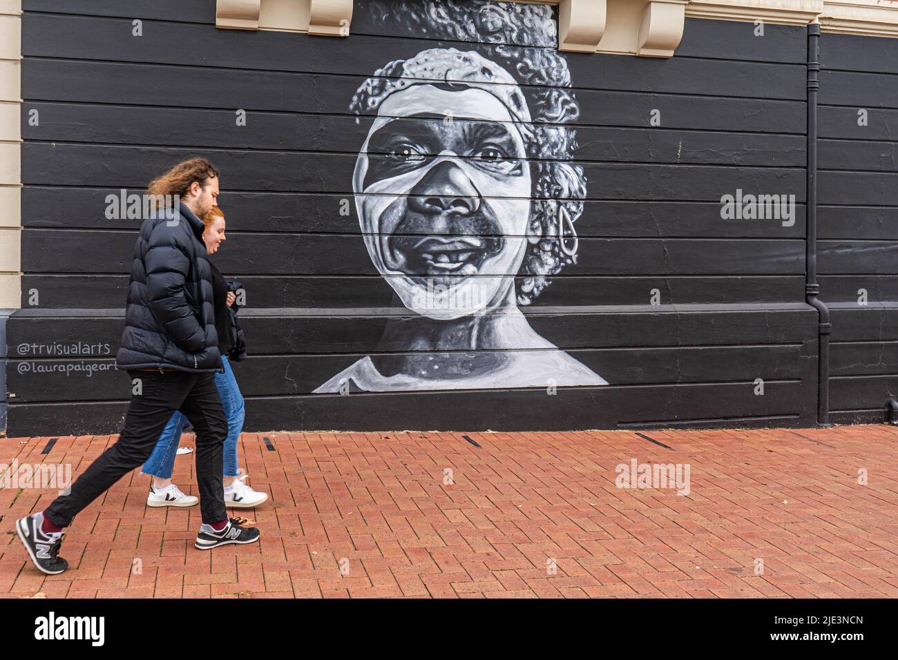 24 June 2022: Mural depicting an Aboriginal man in Adelaide, Australia ...