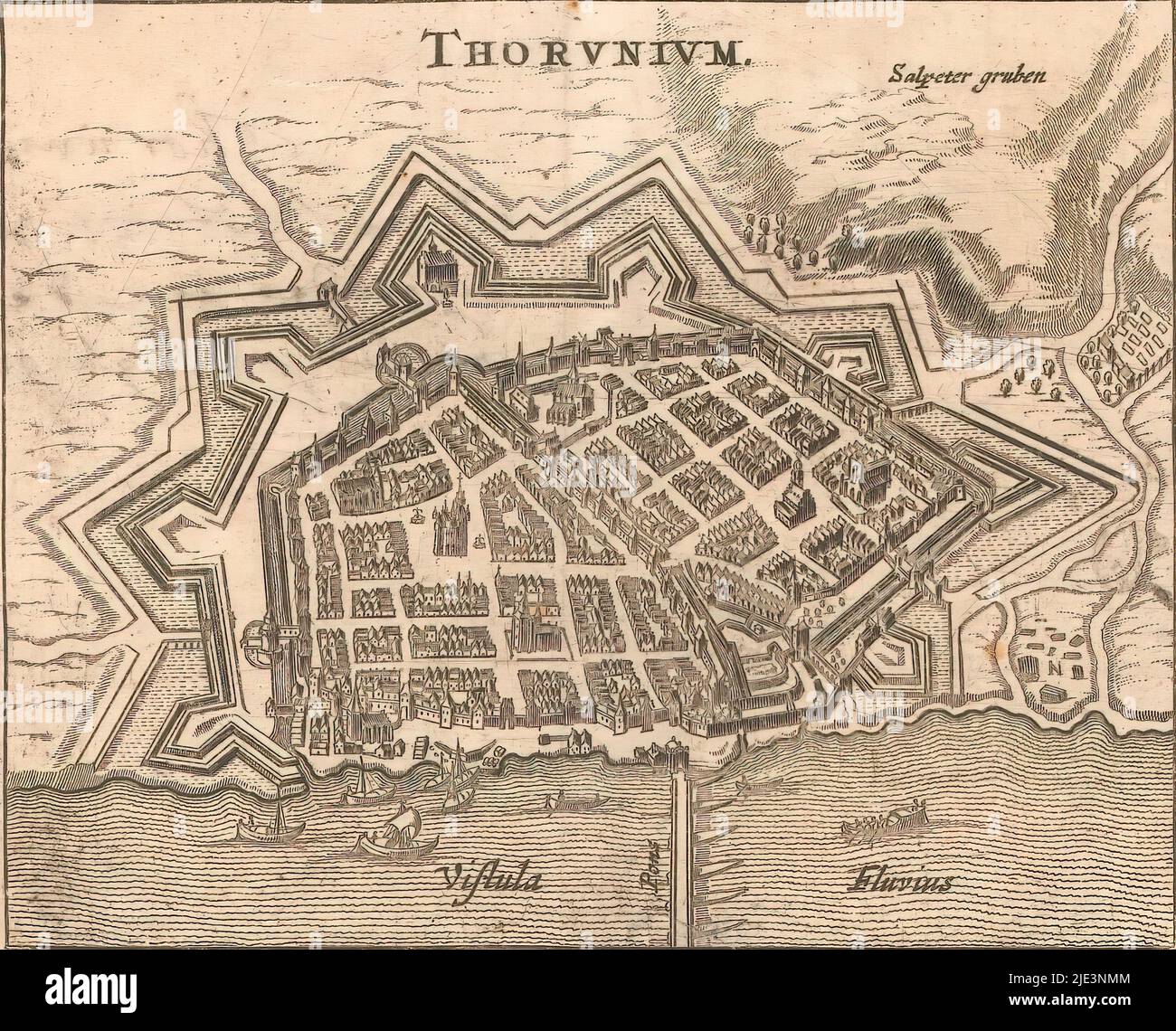 Map of Torún, Thorunium (title on object), print maker: anonymous, 1650 - 1749, paper, etching ...