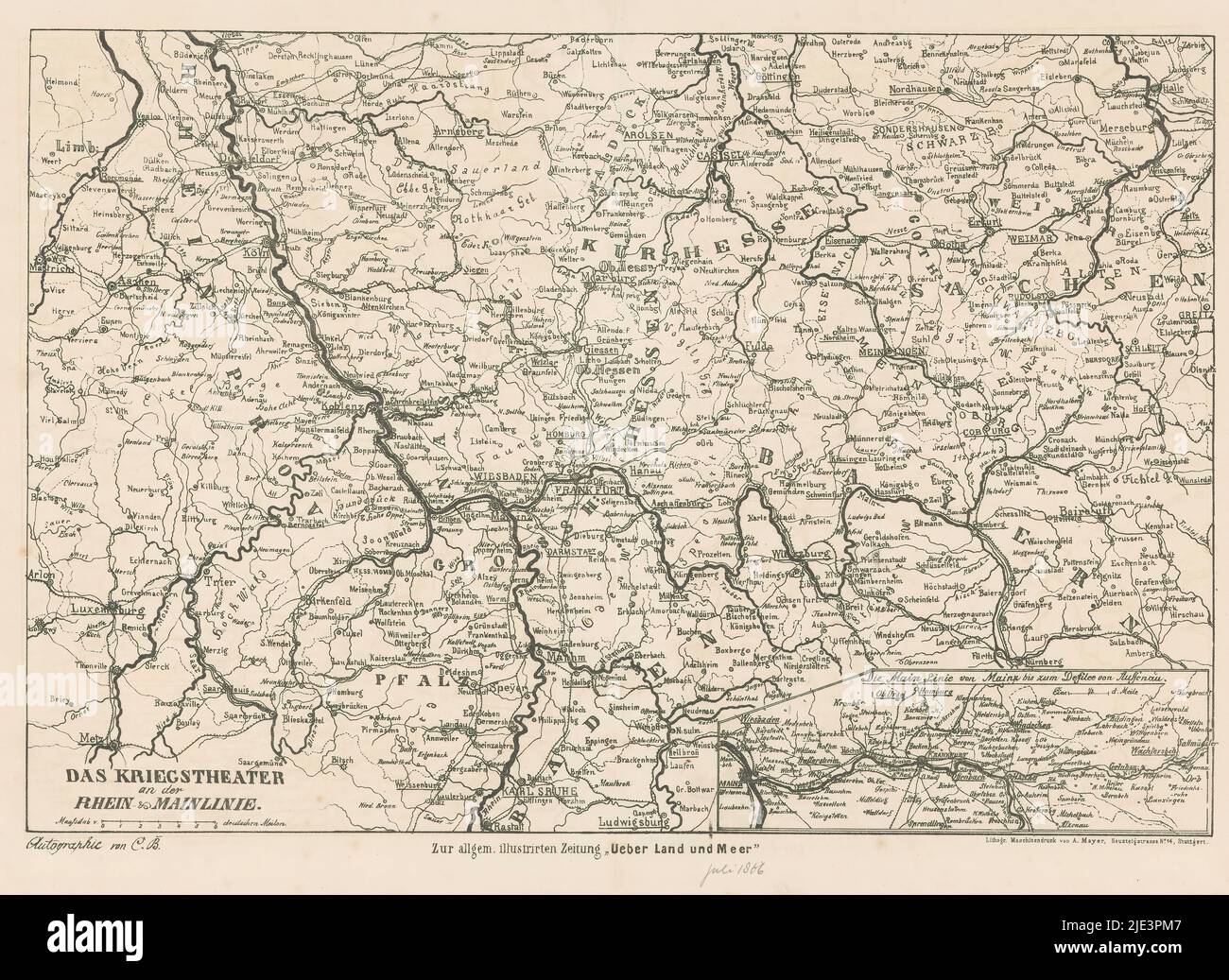 Map of the battlefield between Rhine and Main, 1866, Das Kriegstheater ...