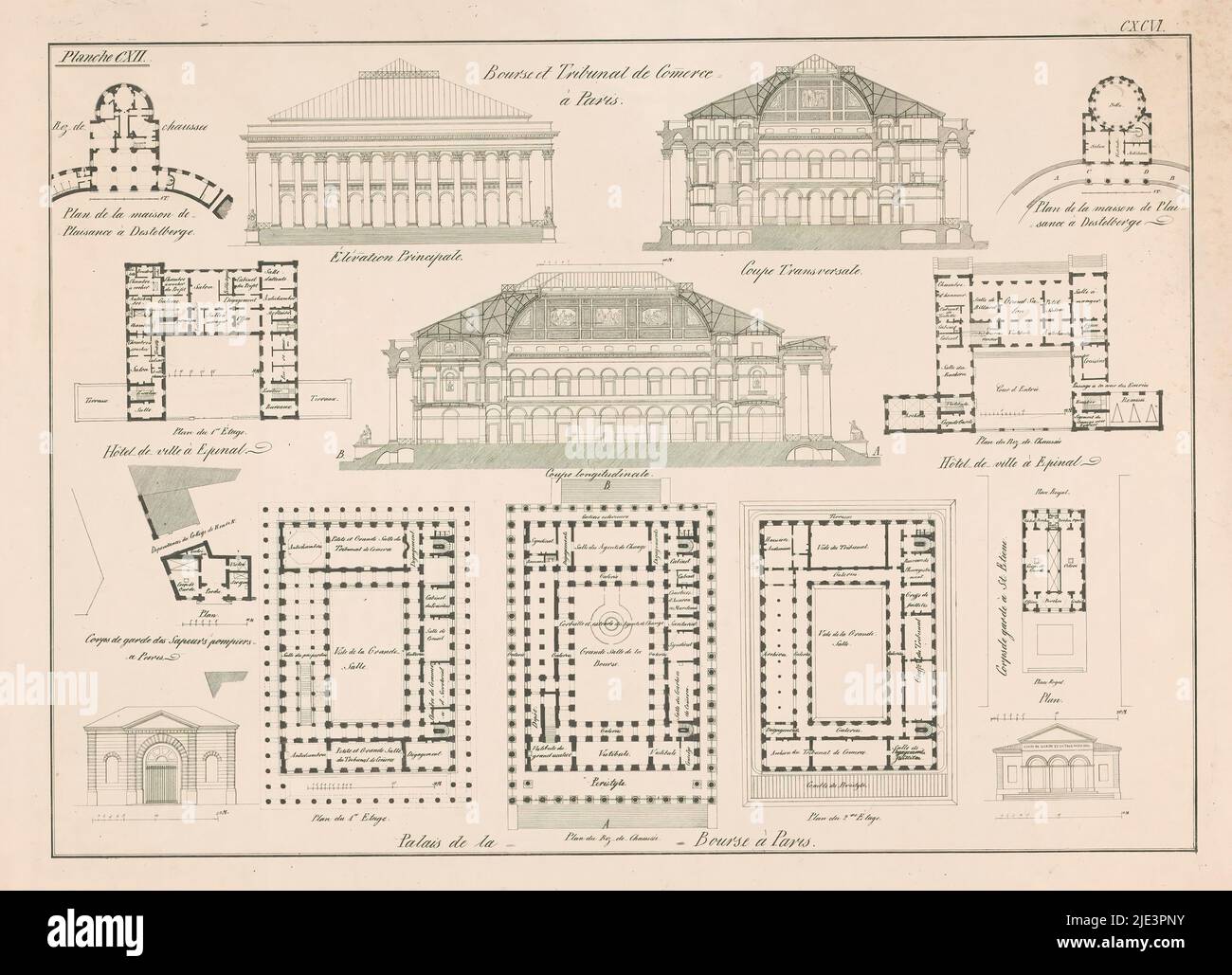 Schematic drawings and floor plans of the Bourse and Tribunal de ...