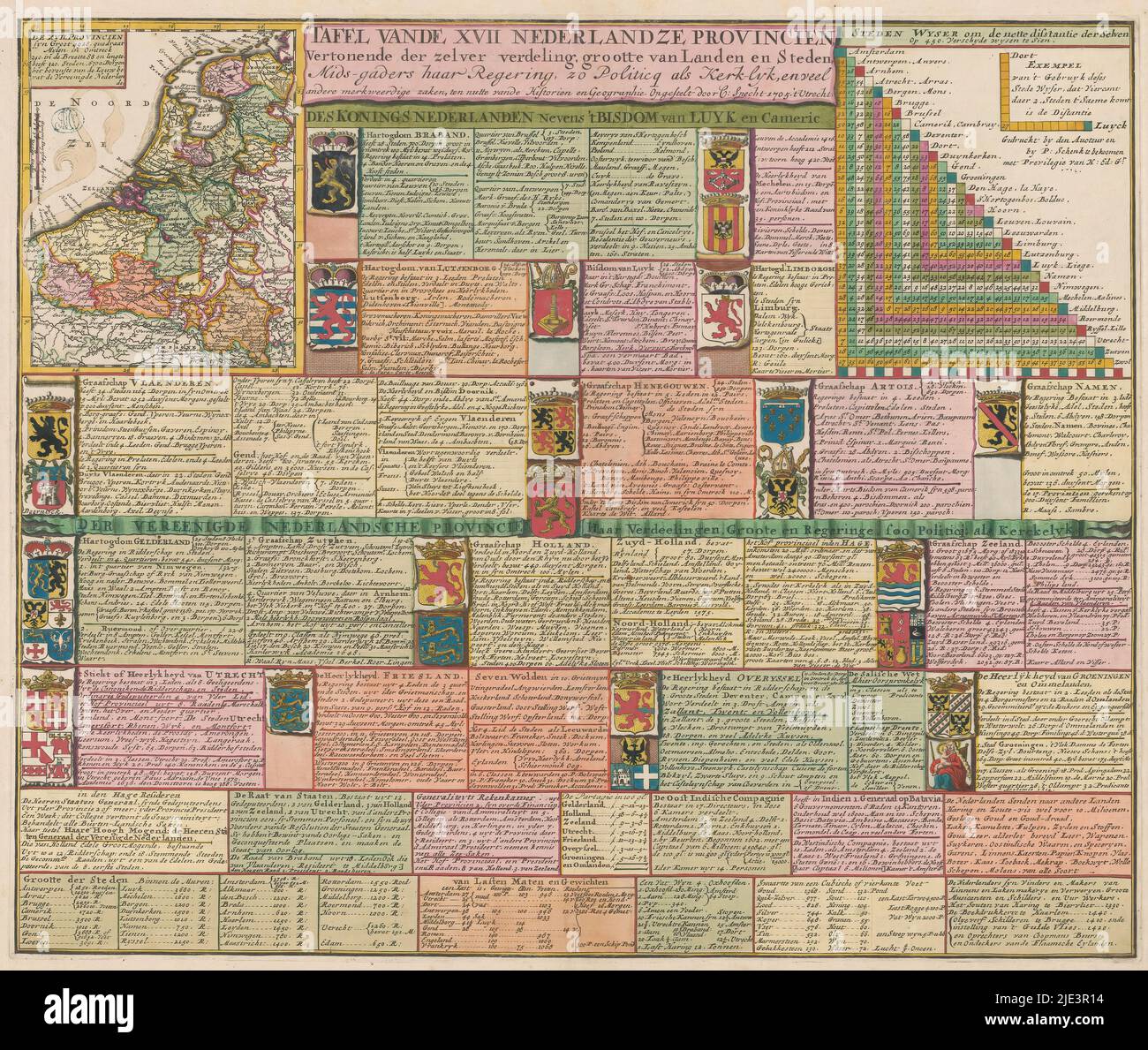 Map of the Seventeen Provinces with Explanation, Table of the XVII Netherlands Provinces ...