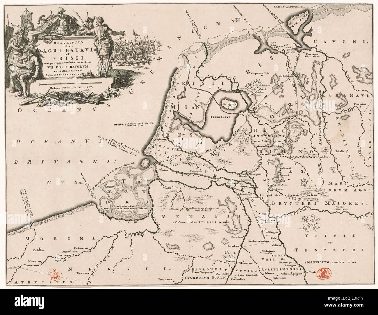 Historical map of the Netherlands with the territories of the Batavians ...