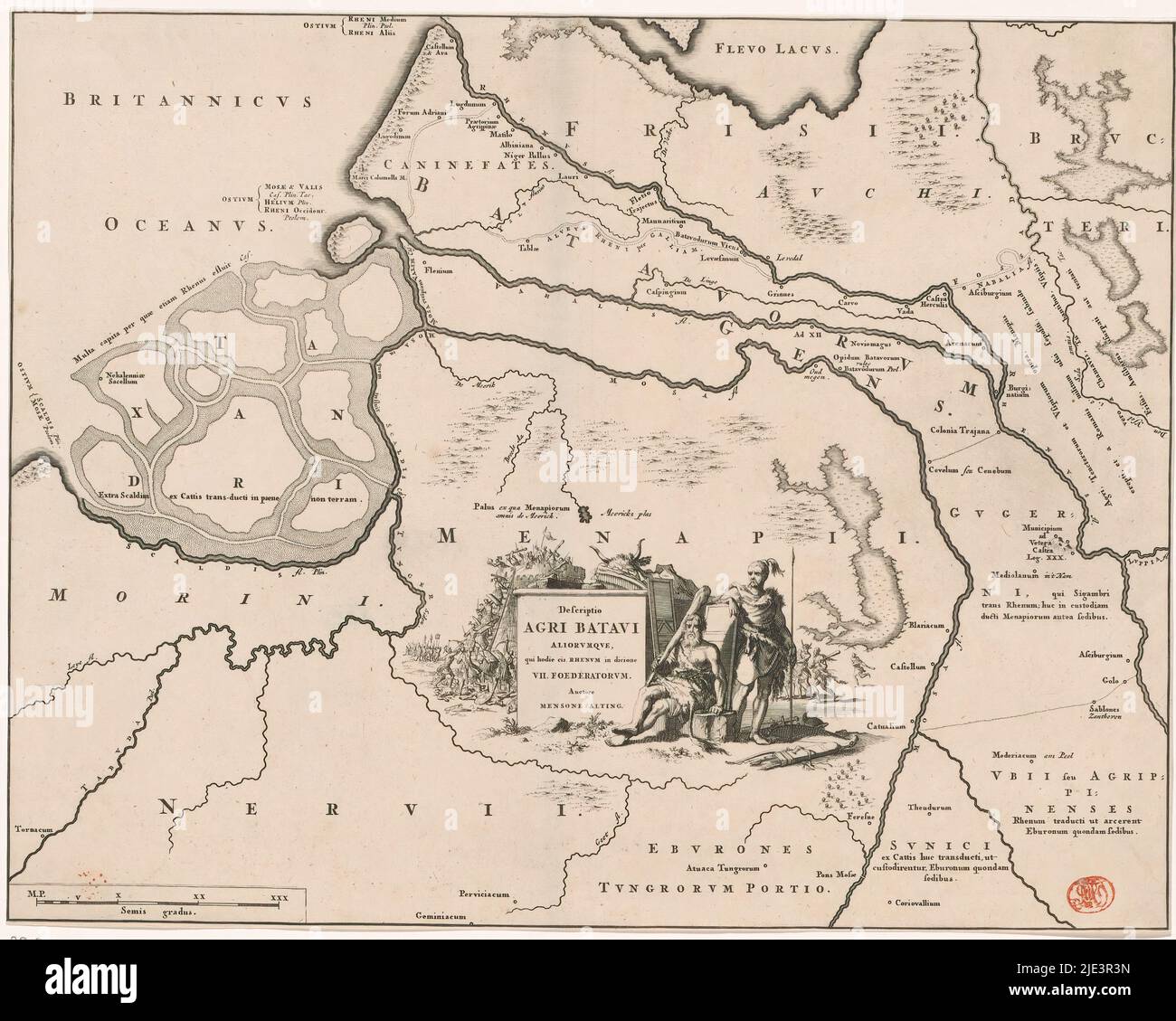 Historical map of the Netherlands with the areas of the Batavians and ...