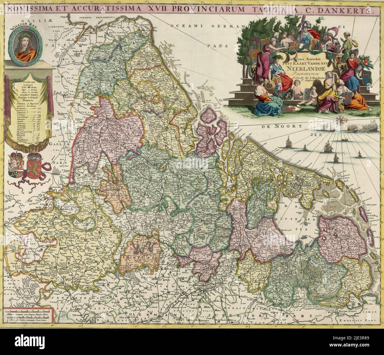 Map of the Seventeen Provinces, Nieuwe korecte post kaart vande XVII Neerlandse Provincien ...