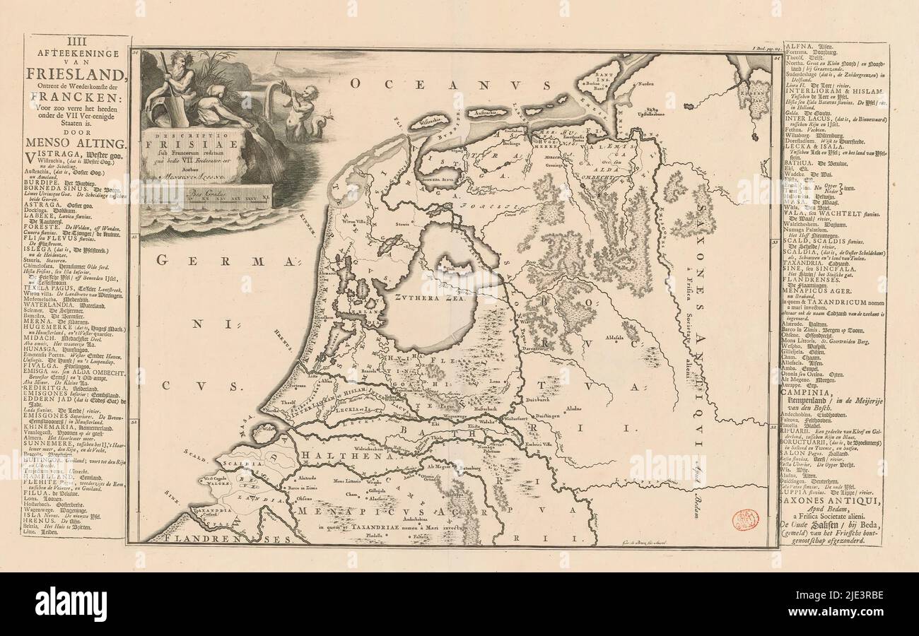 Historical map of Holland with the areas of the Batavians and Frisians ...