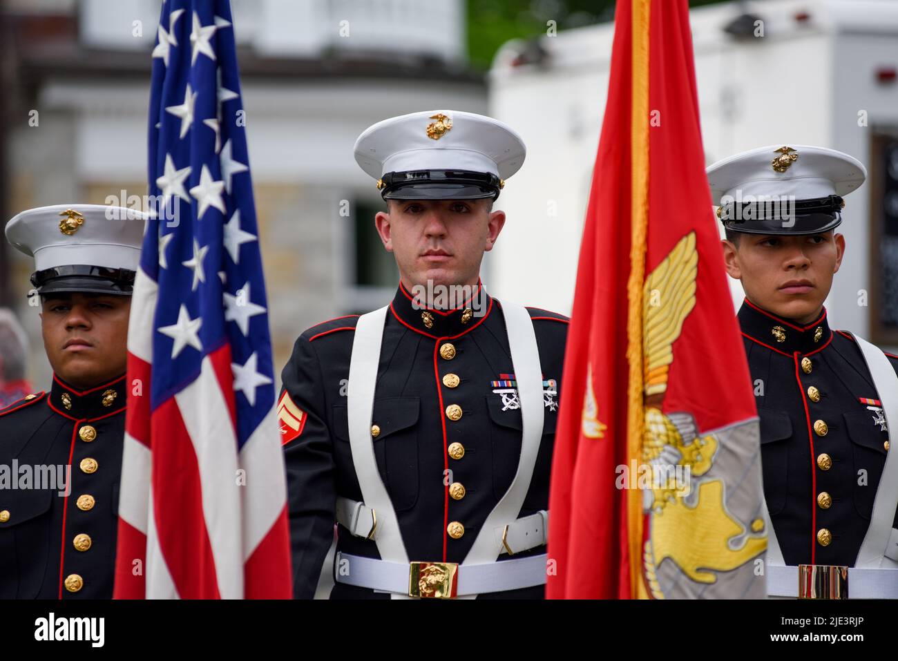 Members of the United States Marine Corps stand guard during Fourth of ...