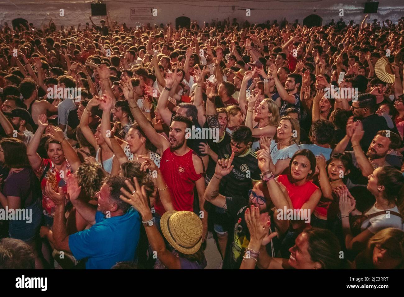 Ciutadella, Spain. 25th June, 2022. The cheering crowd celebrates the ...