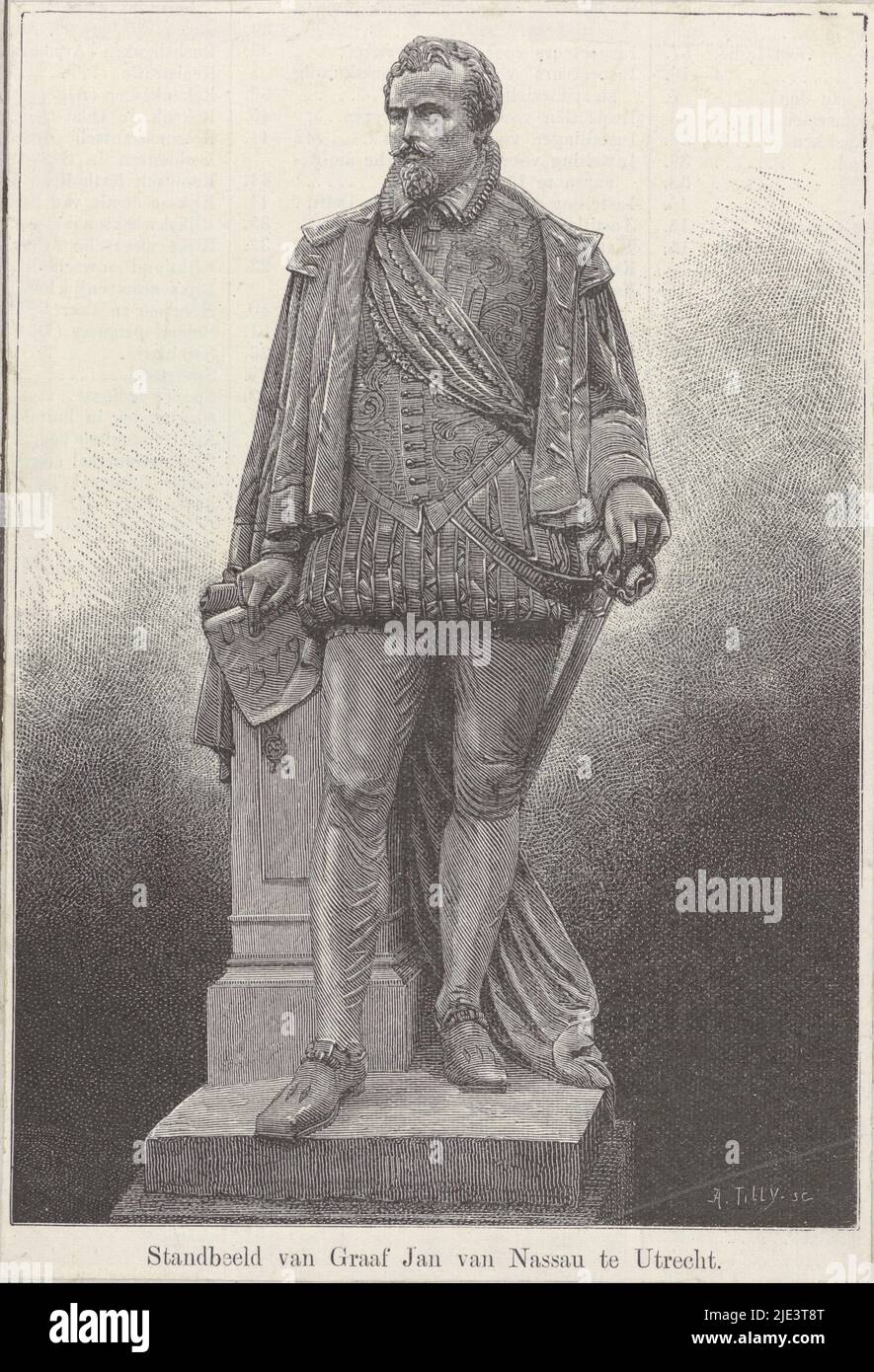 Statue of Johan VI by Jean Theodor Strack, print maker: Auguste Tilly ...