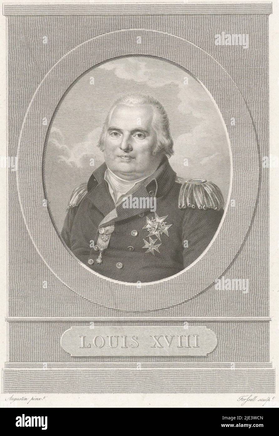 Portrait bust in an oval frame of Louis XVIII, King of France The king ...