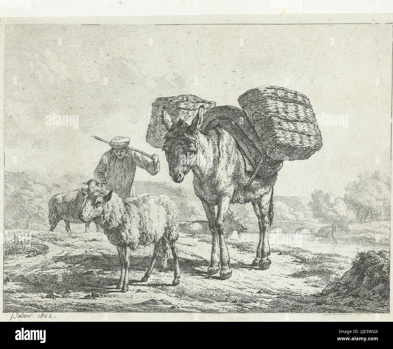 Man with two sheep and a packed donkey, Frédéric Théodore Faber, 1842 ...