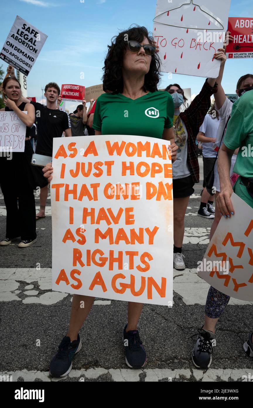 Atlanta, Georgia, USA. 24th June, 2022. Abortion rights activists ...