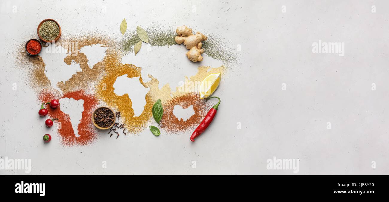 World map made of spices on light background with space for text Stock ...