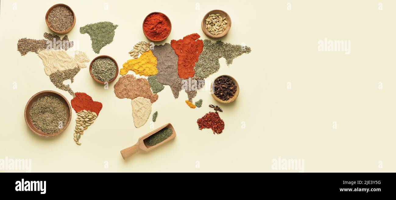 World map made of spices on light background with space for text Stock ...