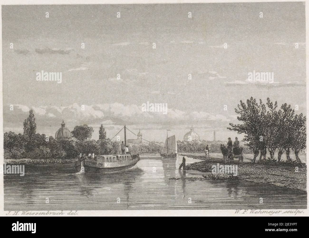 River landscape with a tugboat, Willem Frederik Wehmeyer, after Johan ...