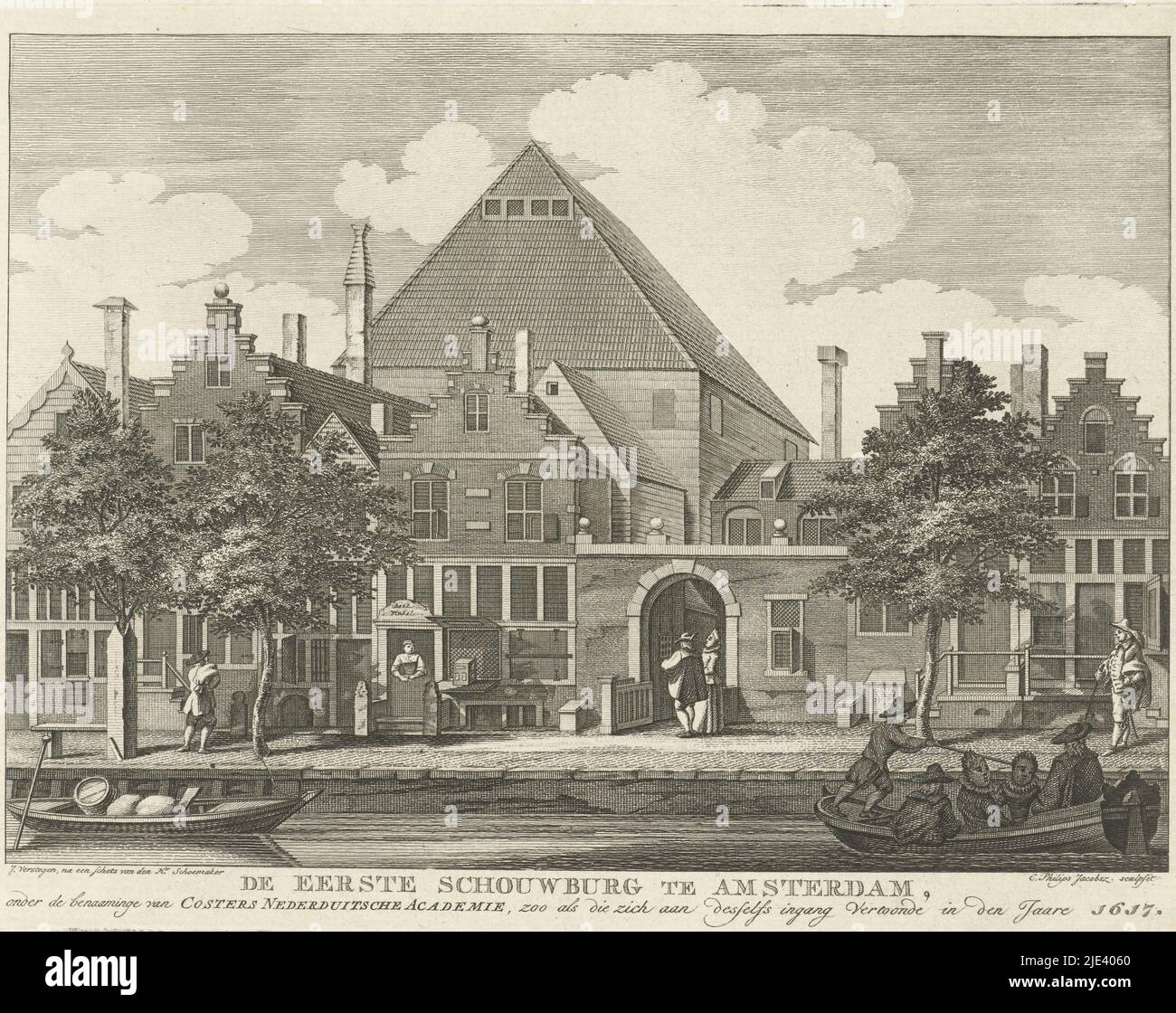 View of Samuel Coster's Nederduitse Academie on Keizersgracht, 1617 ...