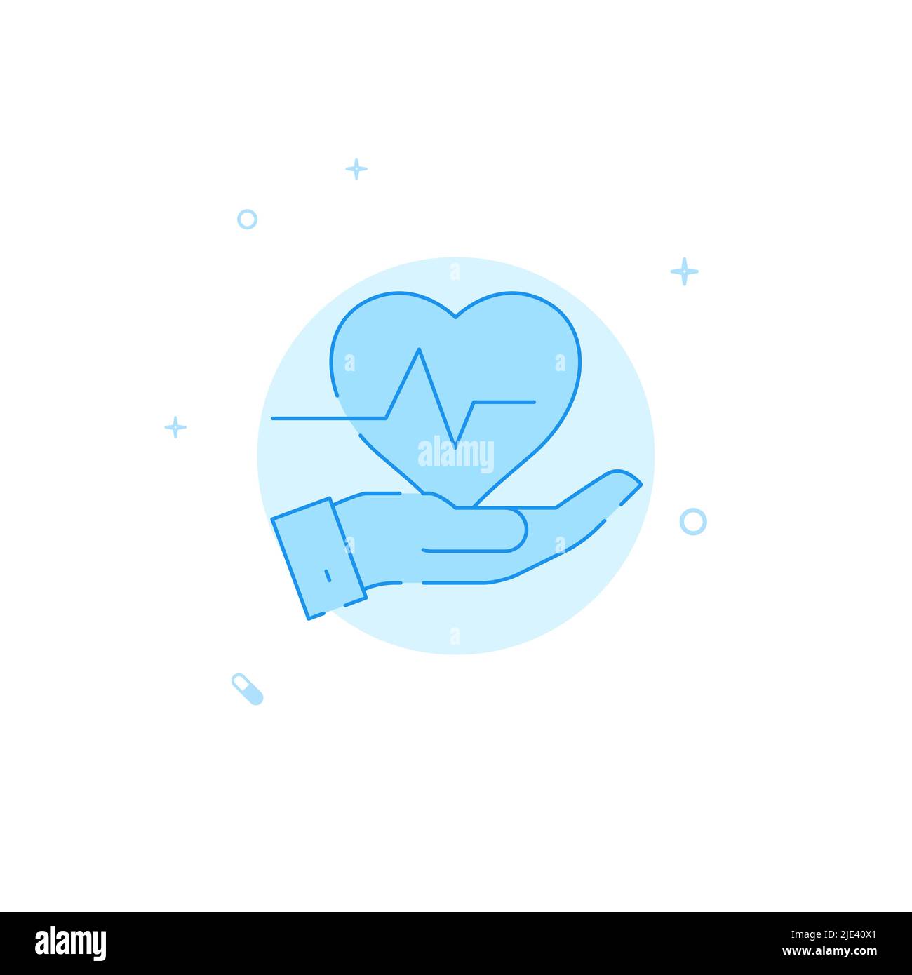 Heart care hand vector icon. Flat illustration. Filled line style. Blue ... Heart care hand vector icon. Flat illustration. Filled line style. Blue ...