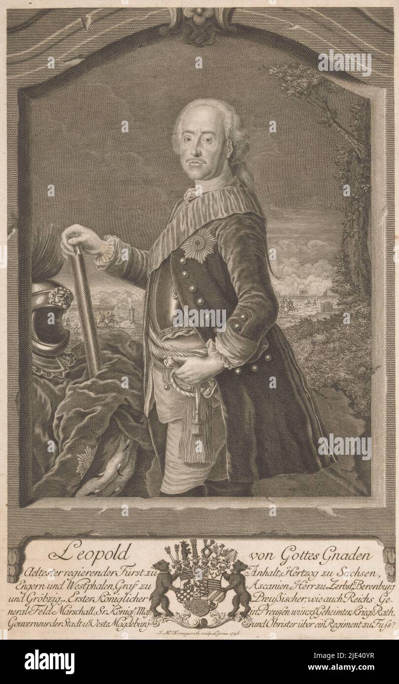 Portrait of Leopold I von Anhalt-Dessau, Johann Martin Bernigeroth ...