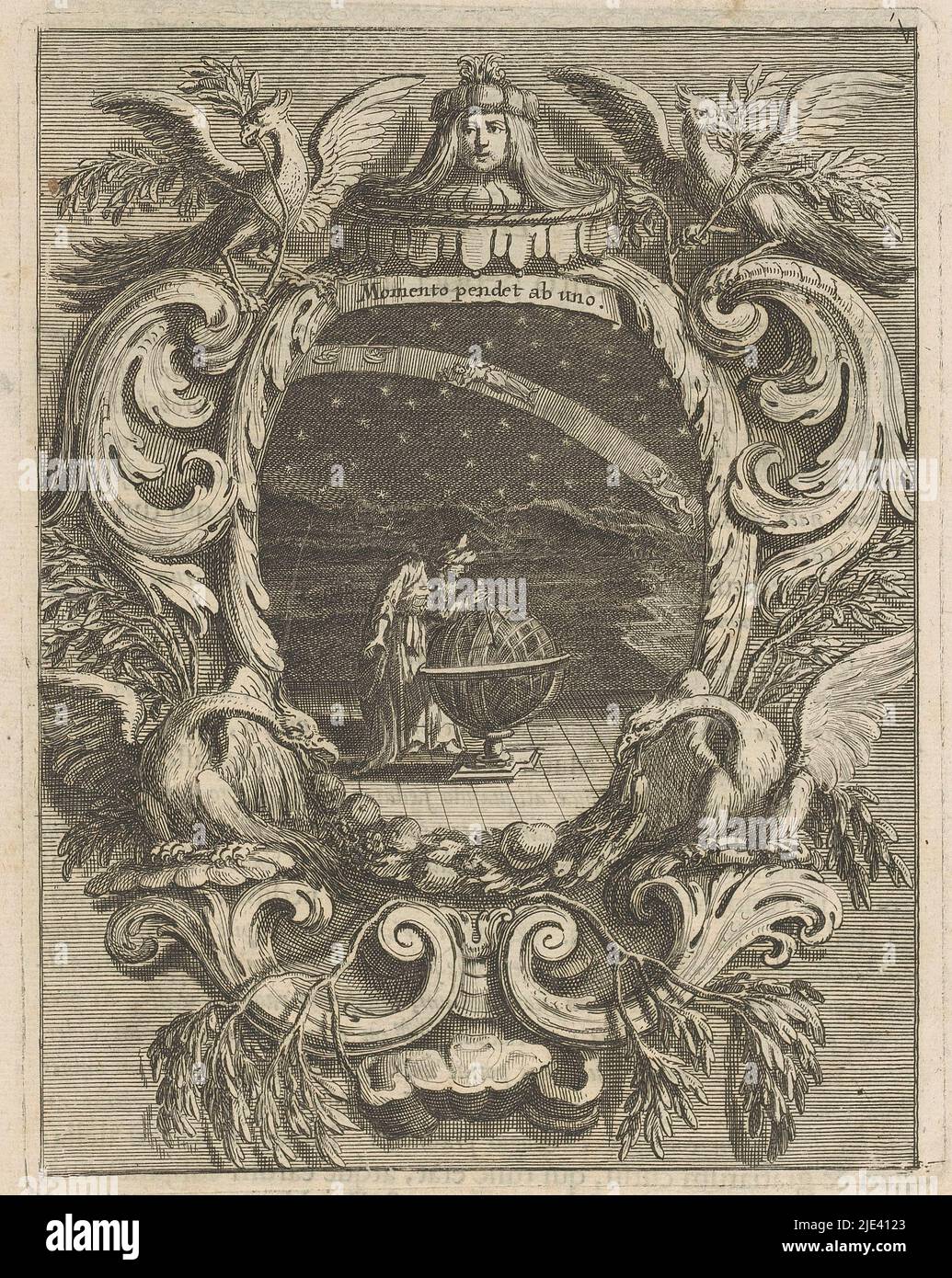 Measuring the sky, Gabriel Ehinger, 1695, Cartouche with emblem. The ...