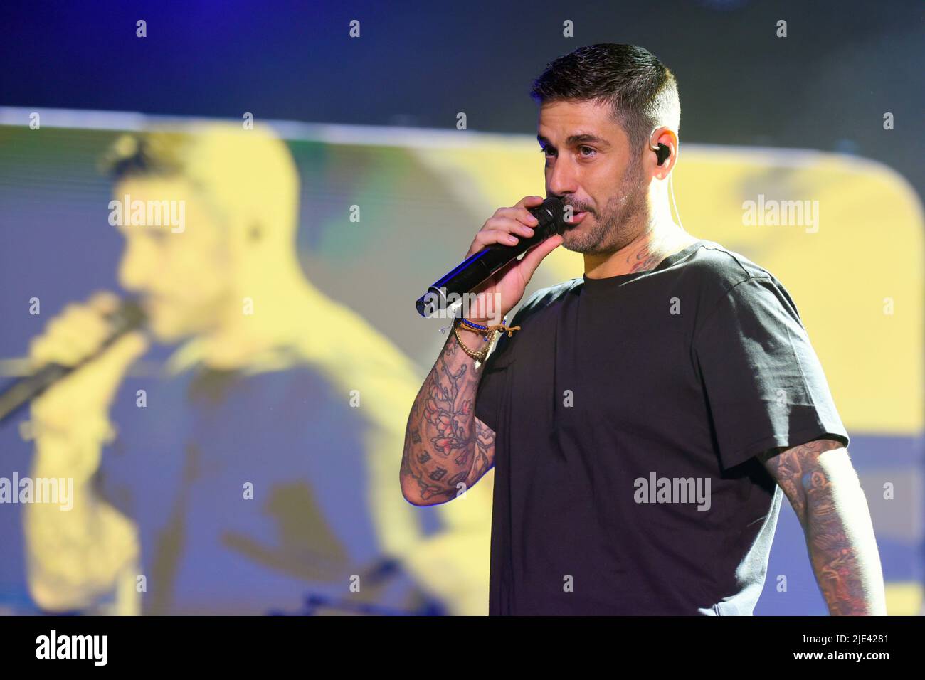 The Spanish singer Melendi performs live at the Calafell Beach Festival ...