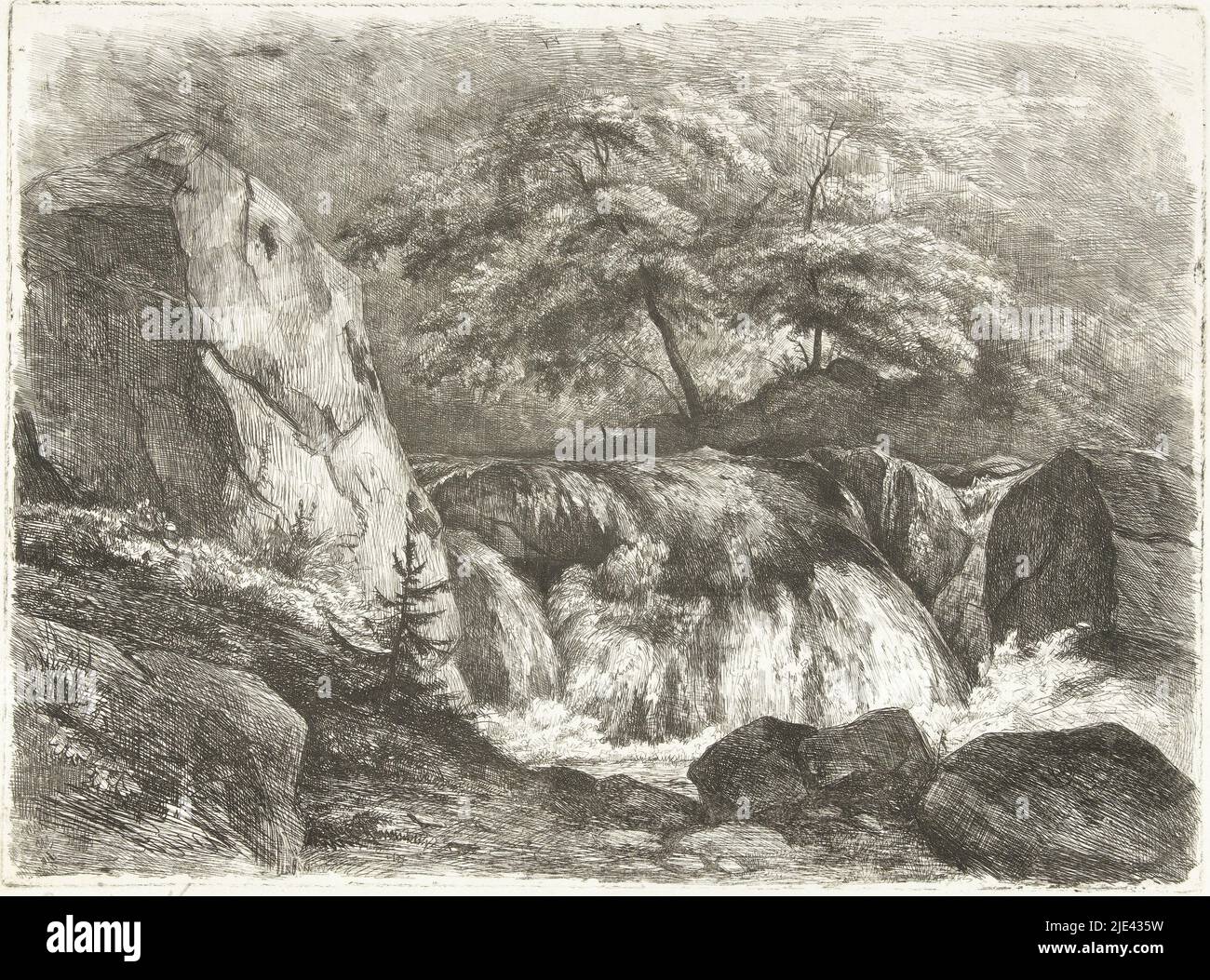 Rocky landscape with waterfall, Pierre Louis Dubourcq, 1830 - 1858 ...