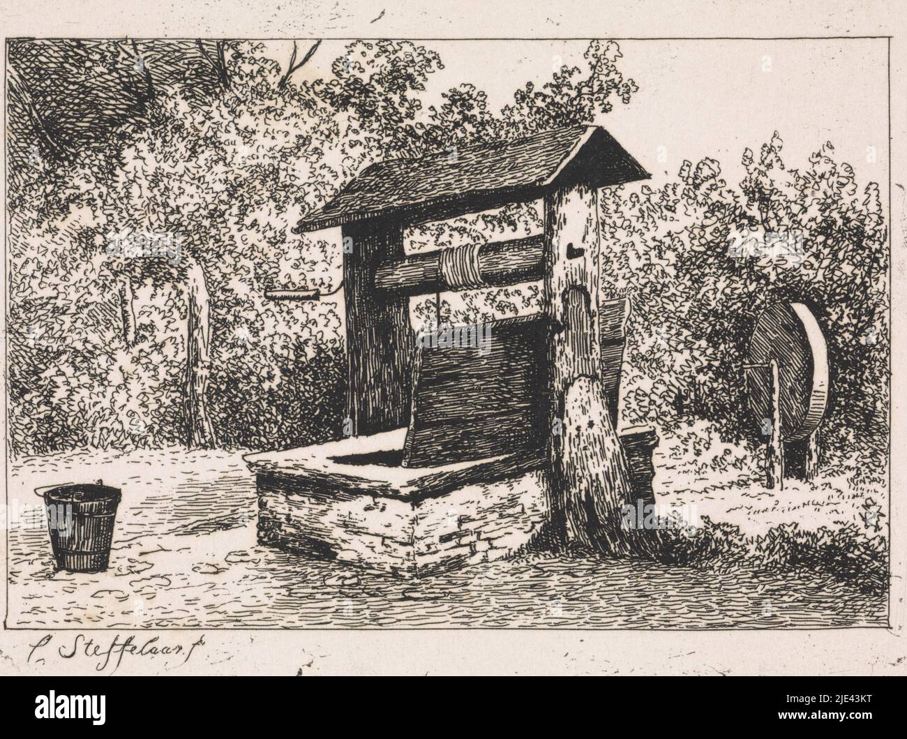 Well with windlass, Cornelis Steffelaar, 1807 - 1861, A well with ...