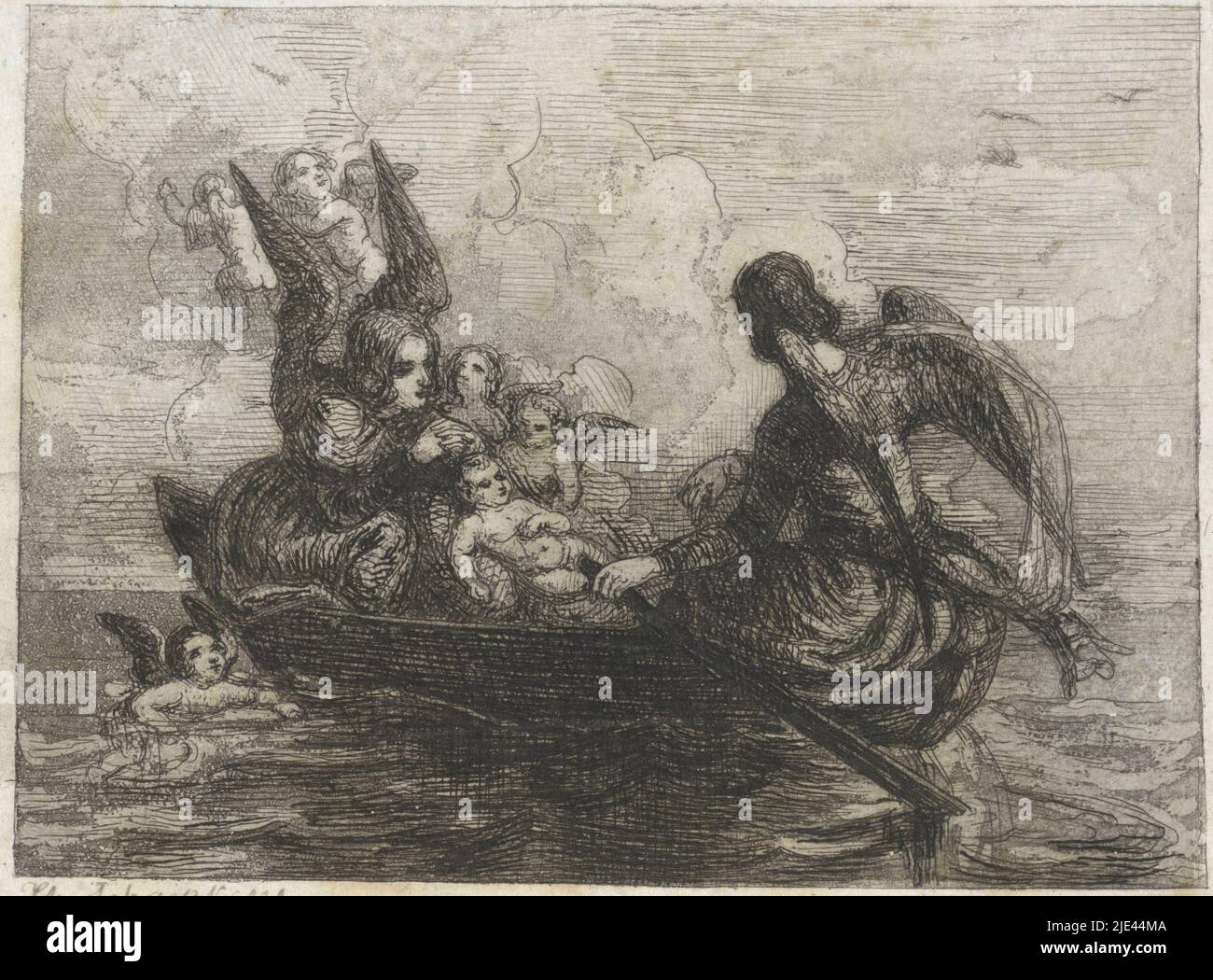 Sailing angels with the Christ child, Theodoor Schaepkens, 1825 - 1883 ...