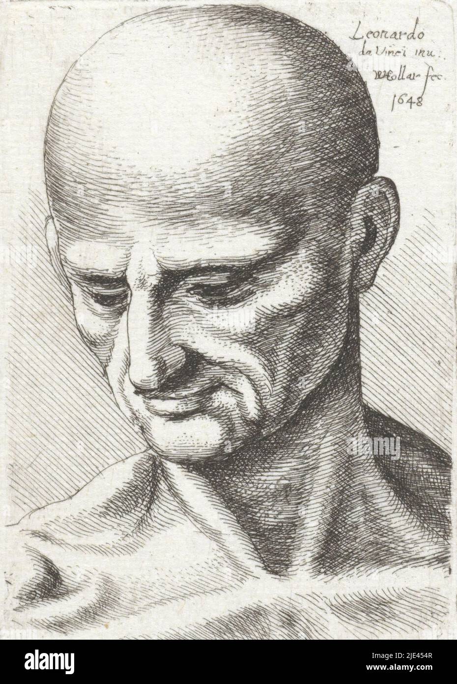 Head and neck of a wiry bald man, Wenceslaus Hollar, after Leonardo da ...
